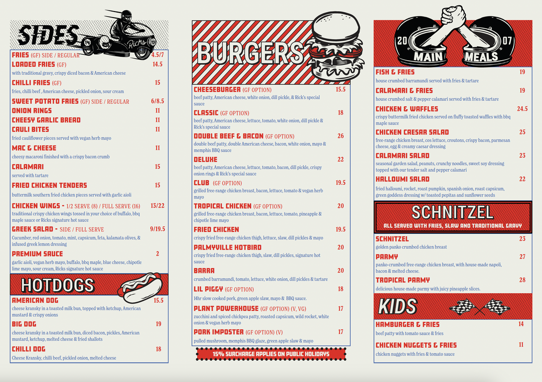 RICKS GARAGE MENU – Ricks Garage Palmwoods