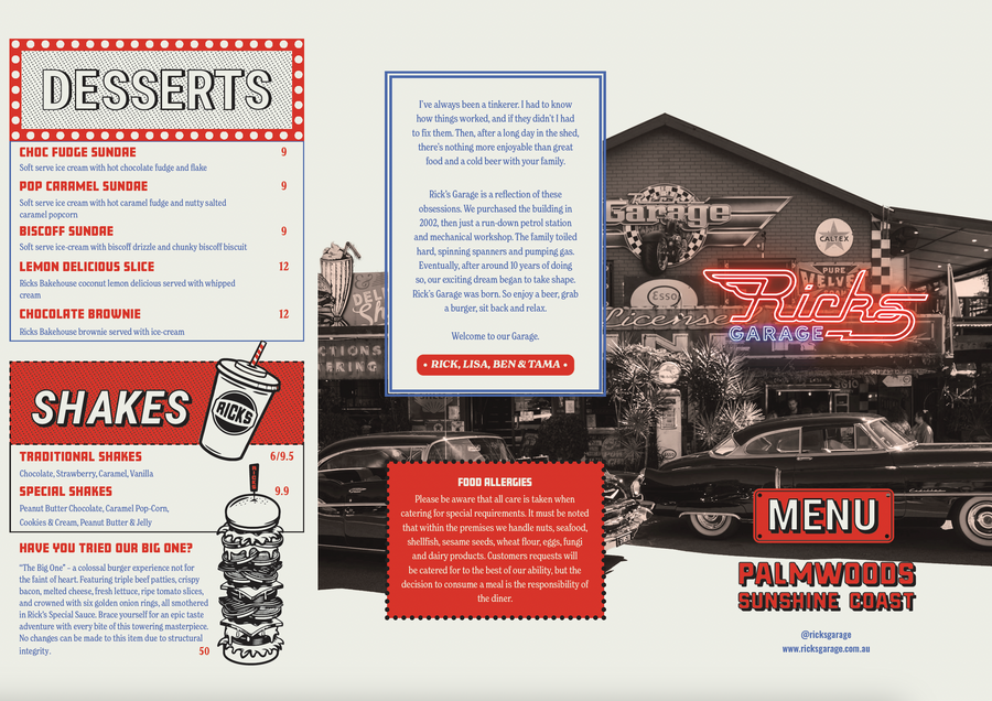 RICKS GARAGE MENU – Ricks Garage Palmwoods
